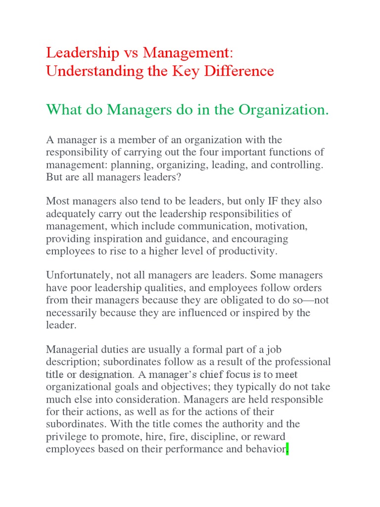 Leadership vs Management Explained | PDF | Leadership | Motivational