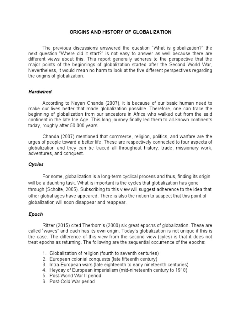 Origins And History Of Globalization Pdf Human Migration Immigration