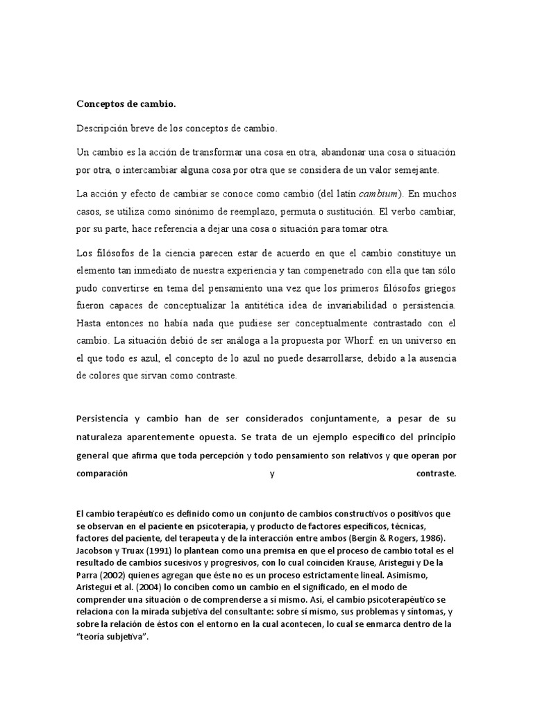 Conceptos y definiciones del cambio | PDF | Teoría | Psicoterapia