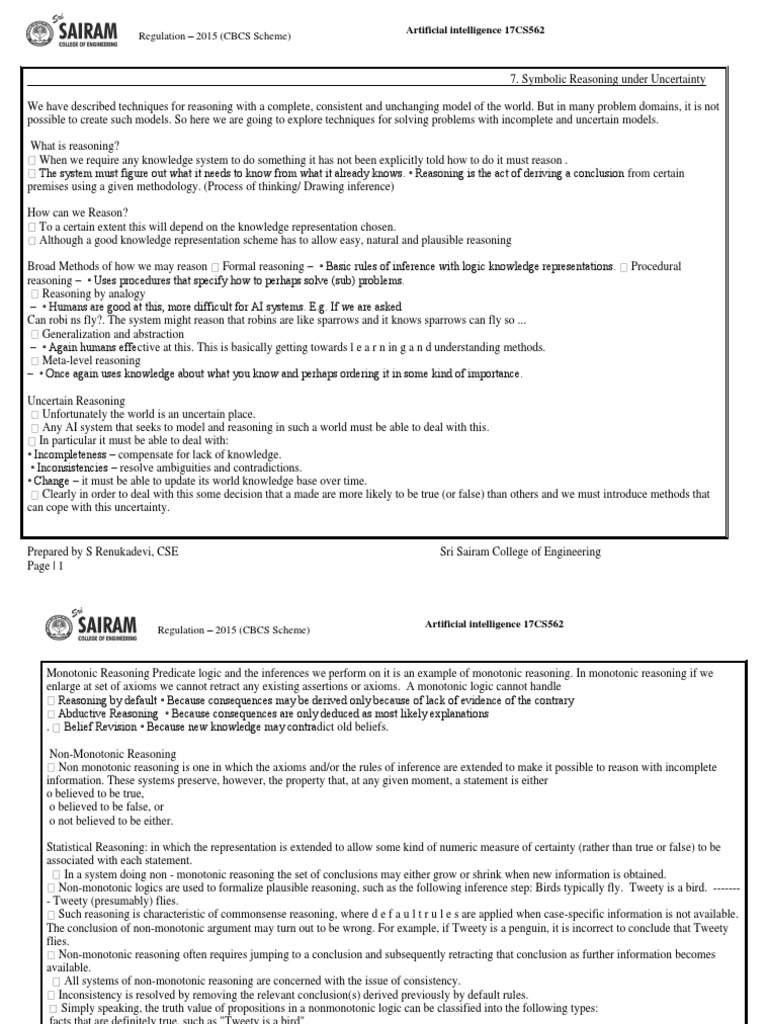 Re Regulation - 2015 (CBCS Scheme) : Artificial Intelligence 17CS562 | PDF | Bayesian Network ...