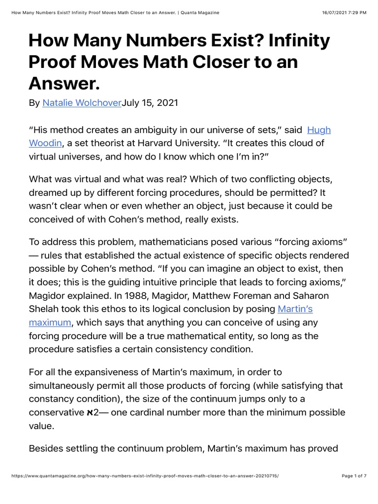 How Many Numbers Exist? Infinity Proof Moves Math Closer To An Answer ...