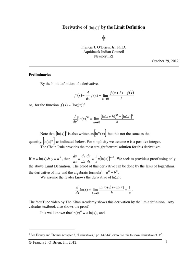Derivative of (Log (X) ) N | PDF | Logarithm | Arithmetic