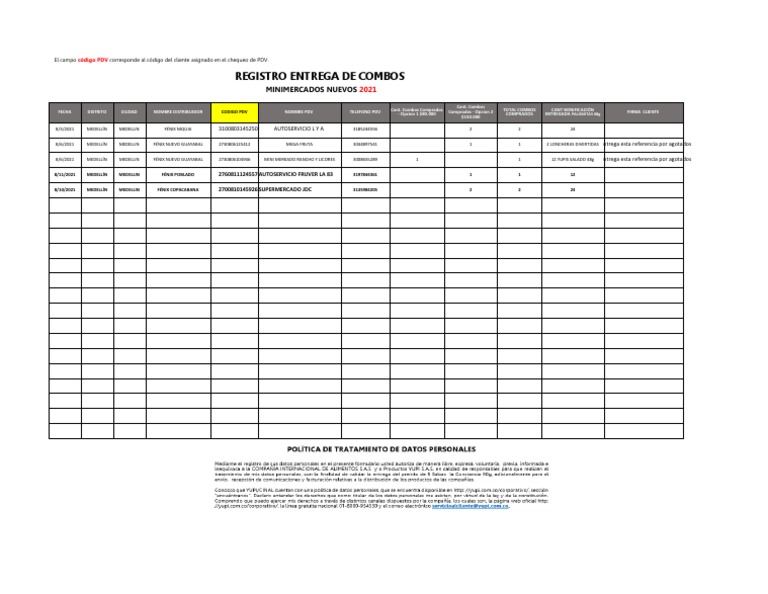 Formato de Registro de Combos 2021 | PDF