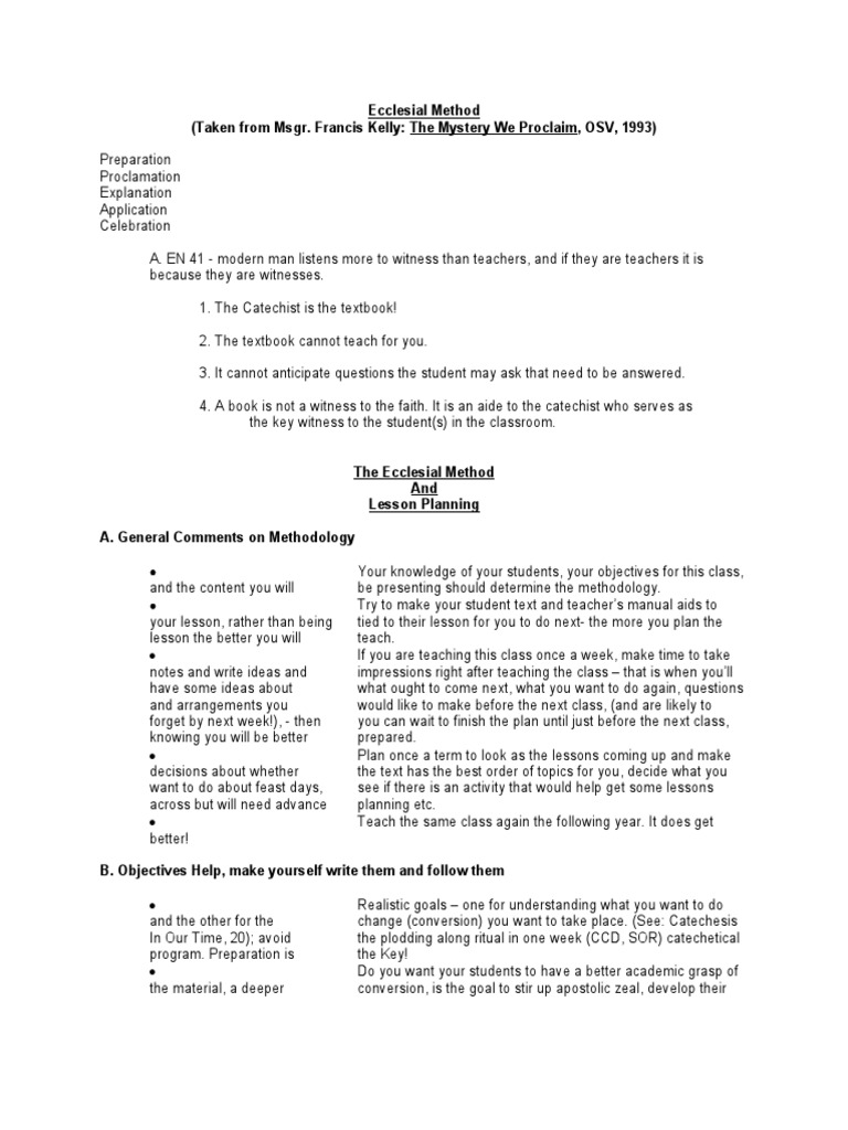 Ecclesial Method | PDF | Catechism | Eucharist