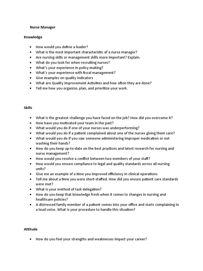 Nursing Manager Questions | PDF | Nursing | Patient