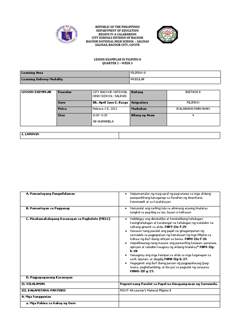 Le.g9 Filipino Week5. Modular | PDF