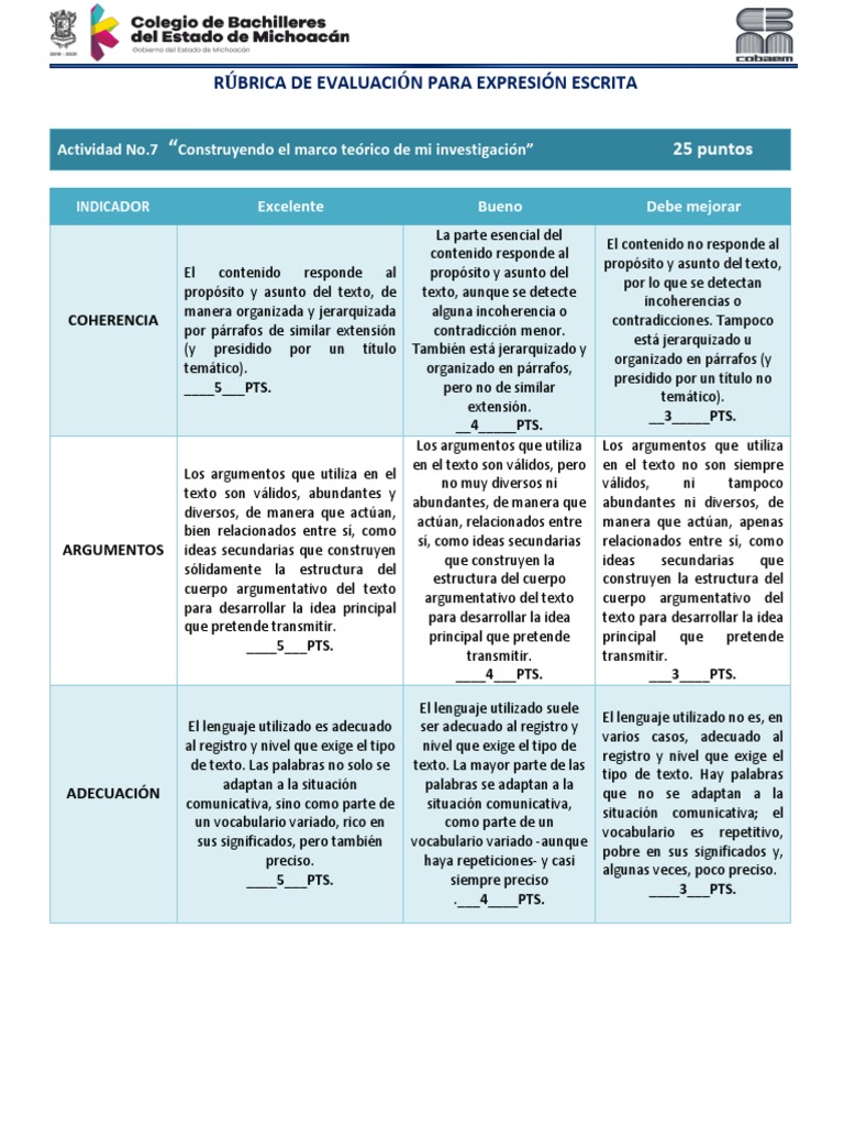 Rúbrica de Evaluación para Escritura | PDF | Gramática | Comunicación