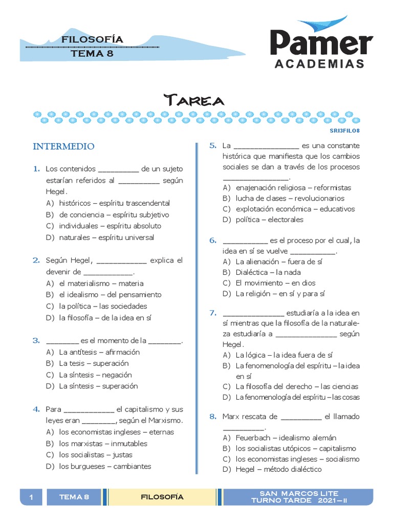 Filo - Tarea 8 | PDF | Georg Wilhelm Friedrich Hegel | marxismo