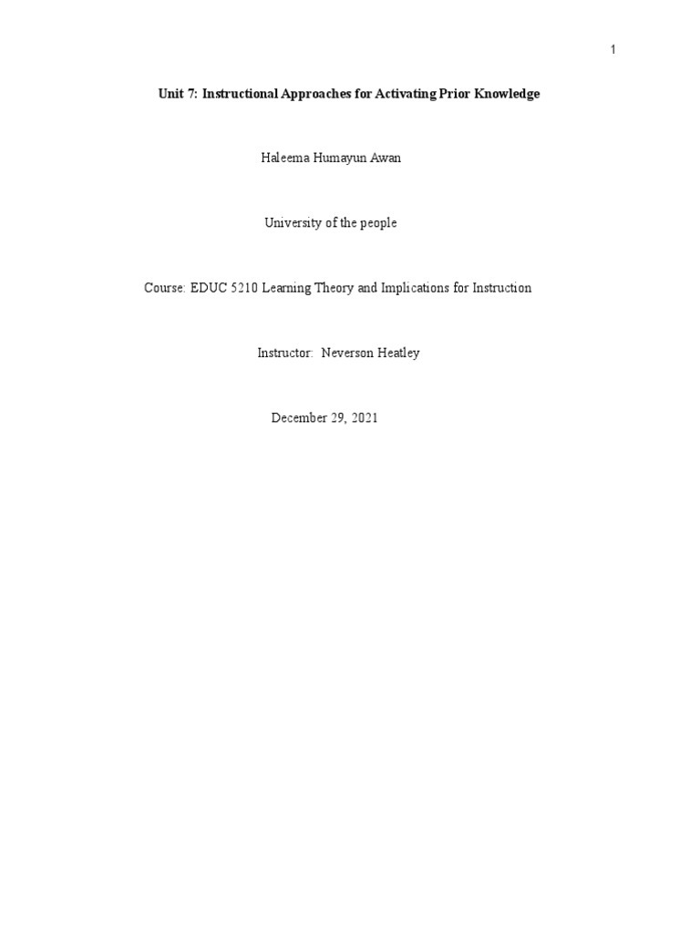 Unit 7 - Instructional Approaches For Activating Prior Knowledge | PDF ...