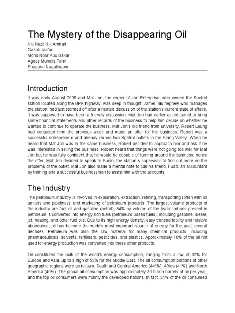 The Mystery of The Disappearing Oil (Case Study) | PDF | Petroleum ...
