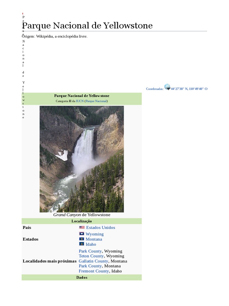 Parque Yellowstone | Download grátis PDF | Parque Nacional Yellowstone ...