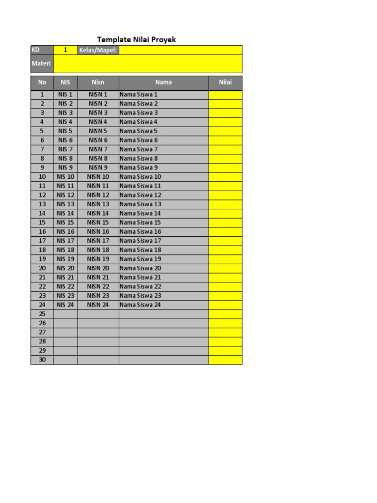 Template Nilai Proyek Siswa | PDF | Griya & Taman