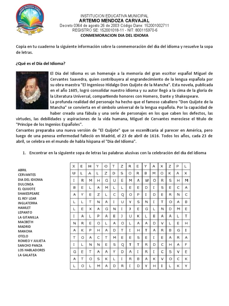 Actividades Día Del Idioma | PDF | Don Quijote | Lengua española