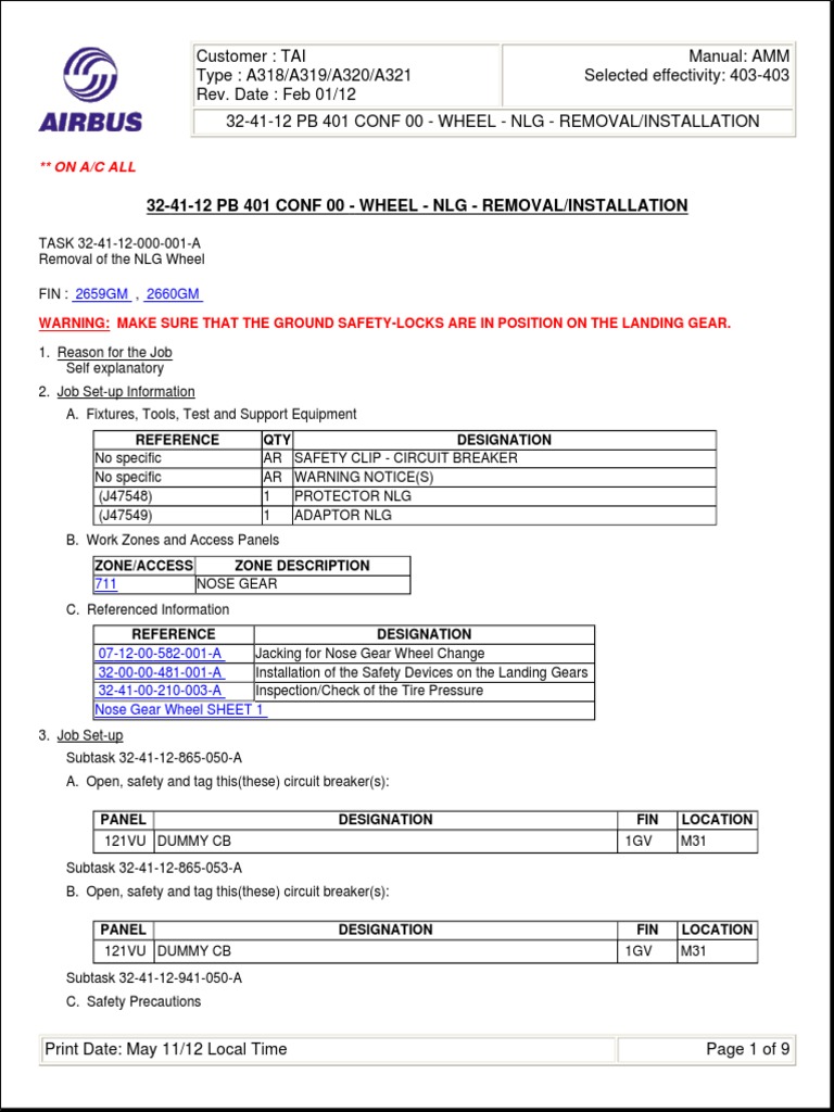 NLG - Removal Installation | PDF | Nut (Hardware) | Landing Gear