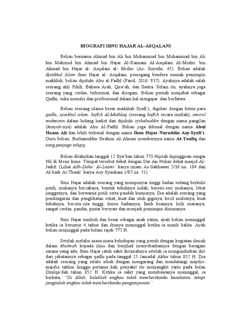 Biografi Ibnu Hajar Al Asqalani | PDF