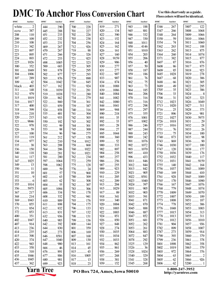 Floss Color Conversion Chart
