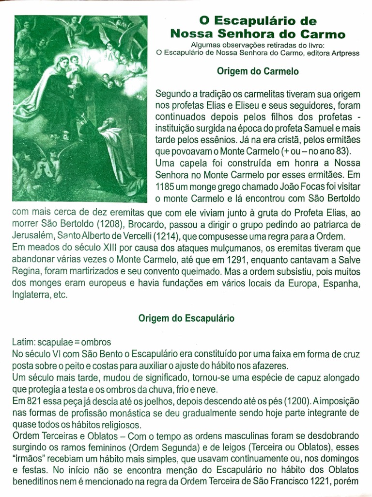 Escapulario Nossa Senhora Do Carmo | PDF | Igreja católica