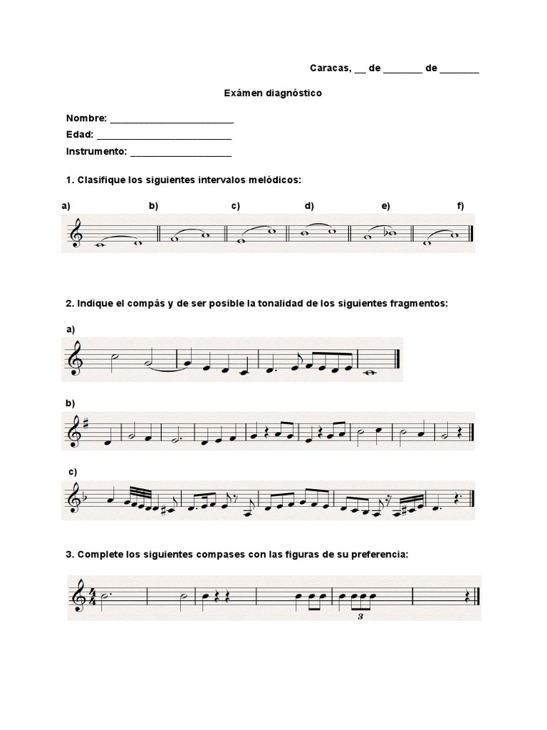 Examen Diagnóstico de Teoría Musical | PDF