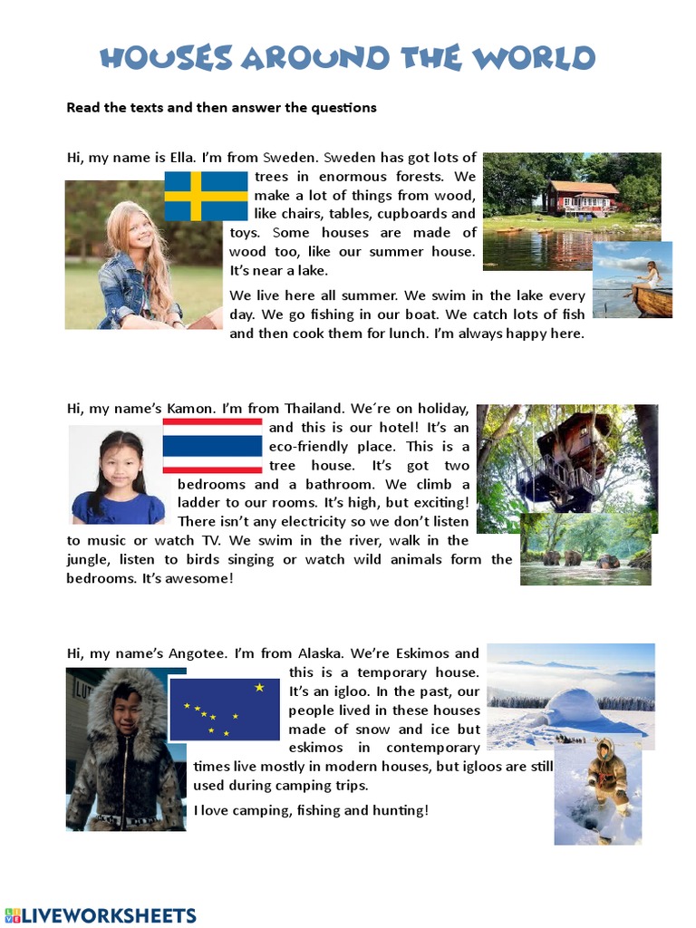 Houses Around The World: Read The Texts and Then Answer The Questions ...