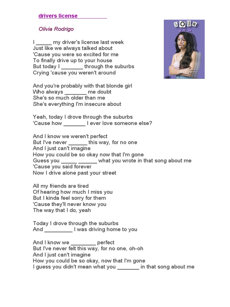 Complete The Lyrics - Drivers Liscence by Olivia Rodrigo | PDF