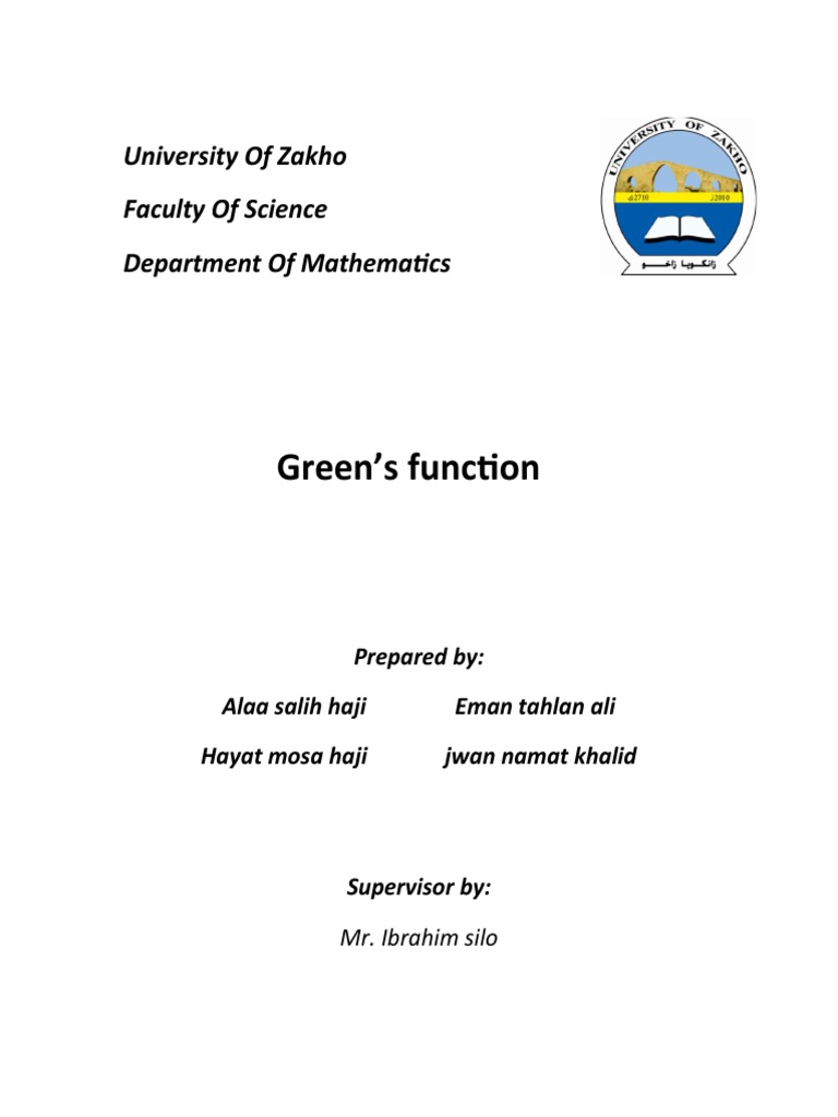Green's Function: University of Zakho Faculty of Science Department of ...