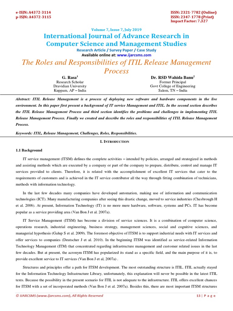 The Roles and Responsibilities of ITIL Release Management Process | PDF ...