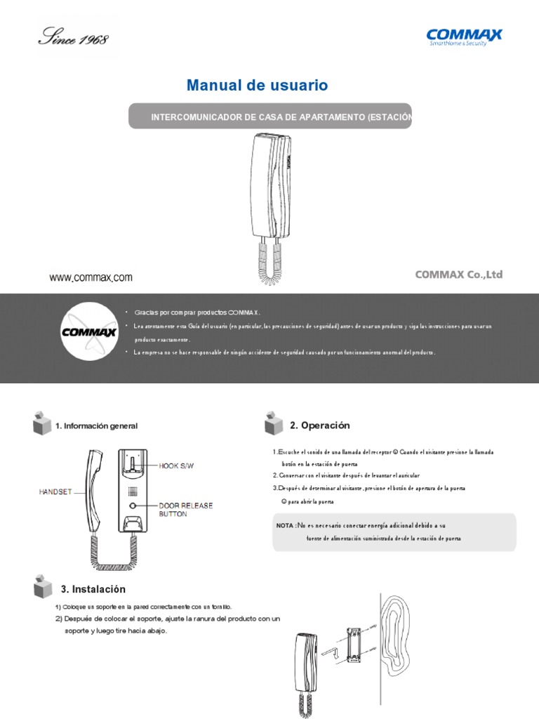 Commax DP SS Es Intercomunicador Audio Manual de Usuario Español | PDF
