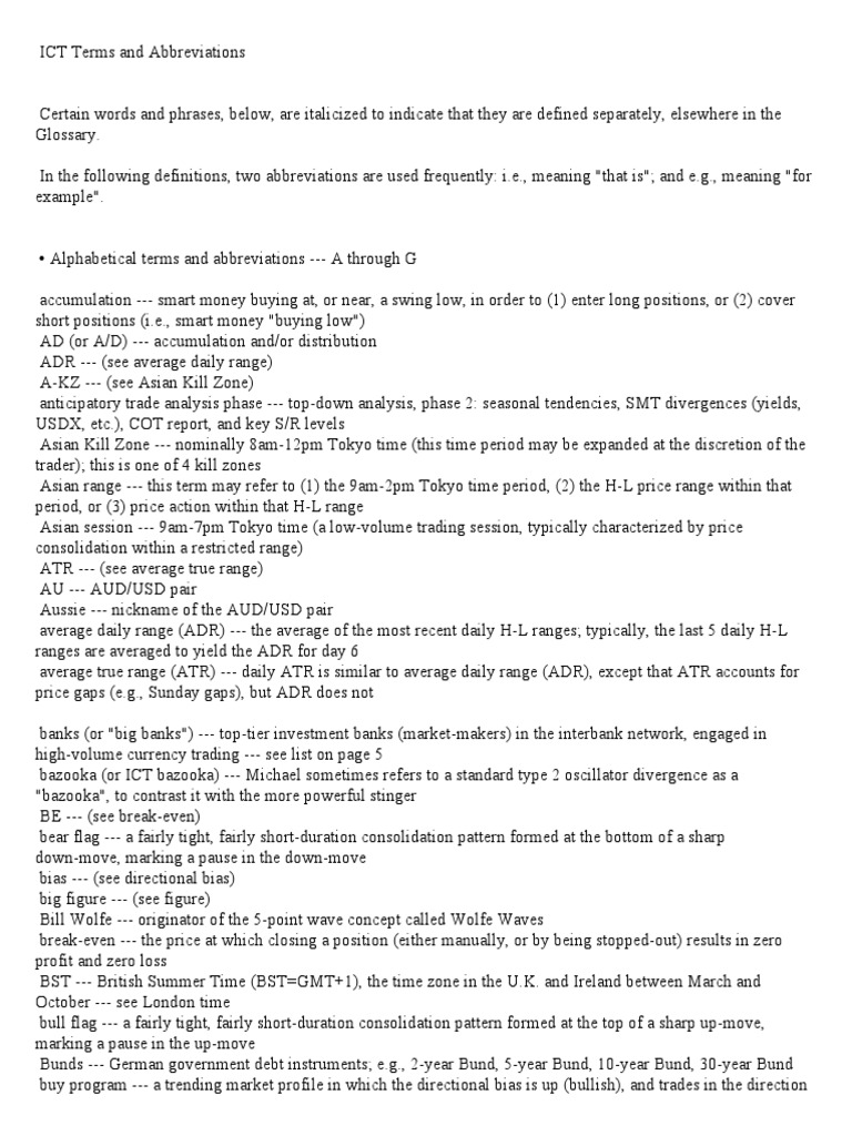 Glossary of ICT Terms | PDF | Futures Contract | United States Treasury ...