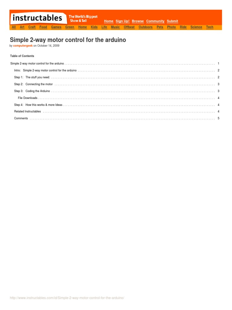 Simple 2 Way Motor Control For The Arduino | PDF | Arduino | Electronic ...