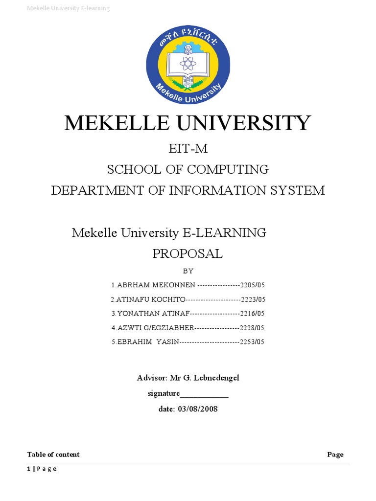 Mekelle University: Eit-M School of Computing Department of Information System Mekelle ...