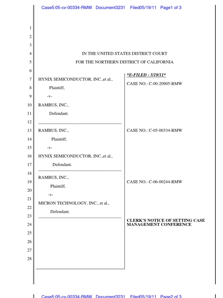 E-FILED - 5/19/11 : Clerk'S Notice of Setting Case Management ...