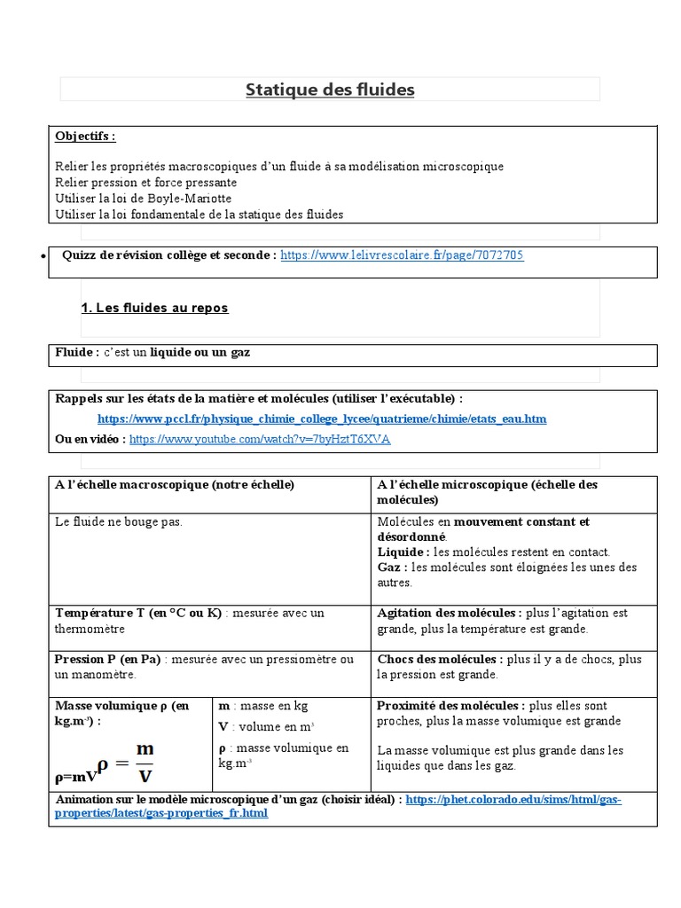 Statique Des Fluides | PDF | Pression | Grandeur physique