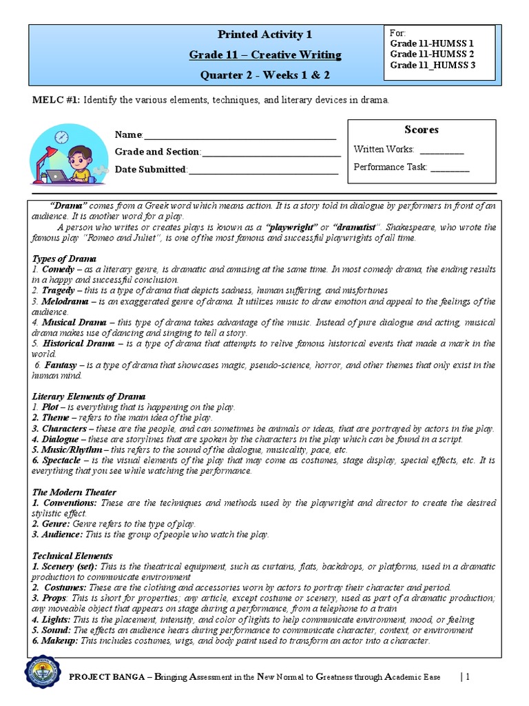 g11 Creative Writing Humss As q2 w1 2 Camagon | PDF | Play (Theatre) | Genre