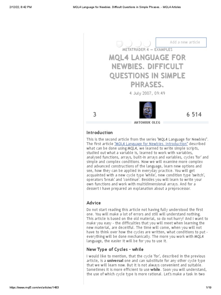 Mql4 Language For Newbies Difficult Questions In Simple Phrases Mql4 Articles 4 Pdf 