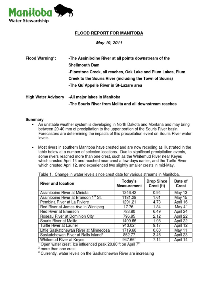 Manitoba Flood Report - May 2011 | PDF | River | Flood