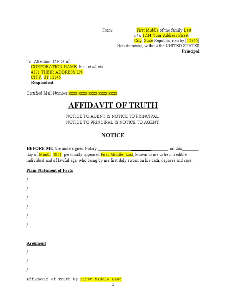 Affidavit of Truth: Notice | PDF | Affidavit | Notary Public