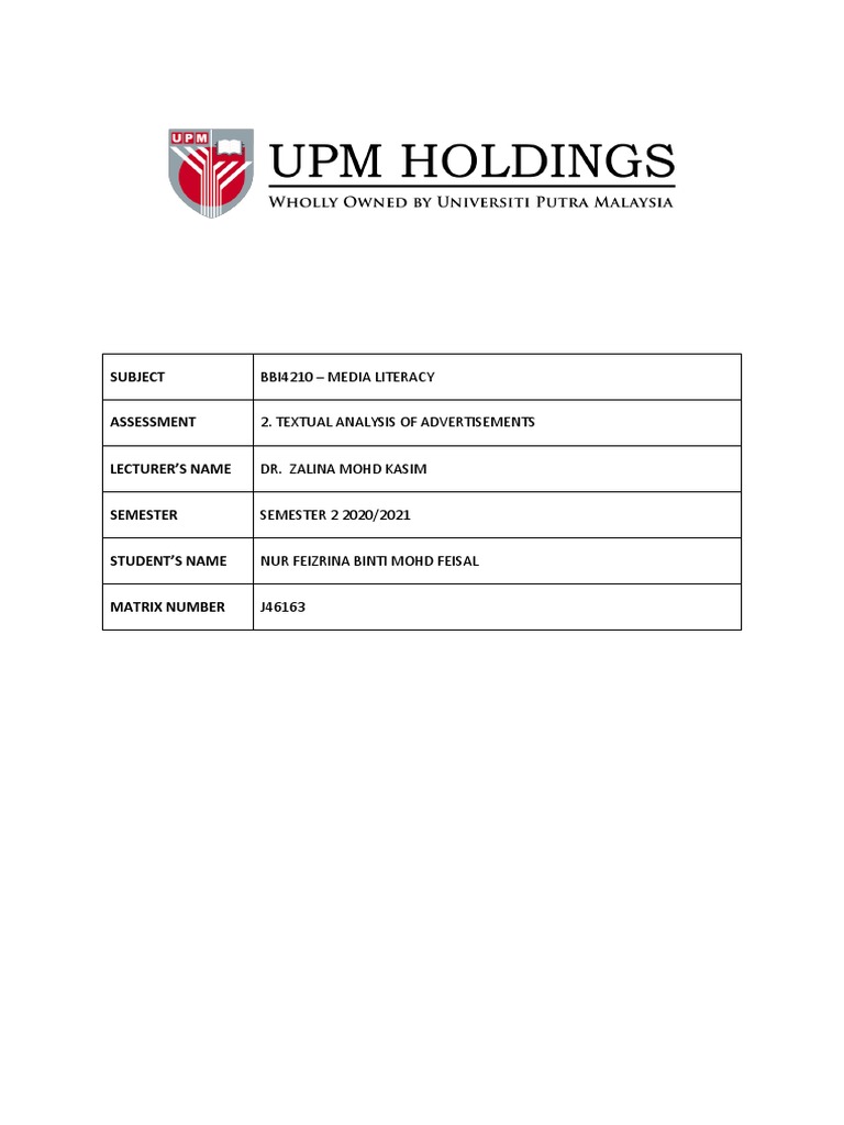 TEXTUAL ANALYSIS OF ADVERTISEMENTS - Media Literacy | PDF | Advertising ...