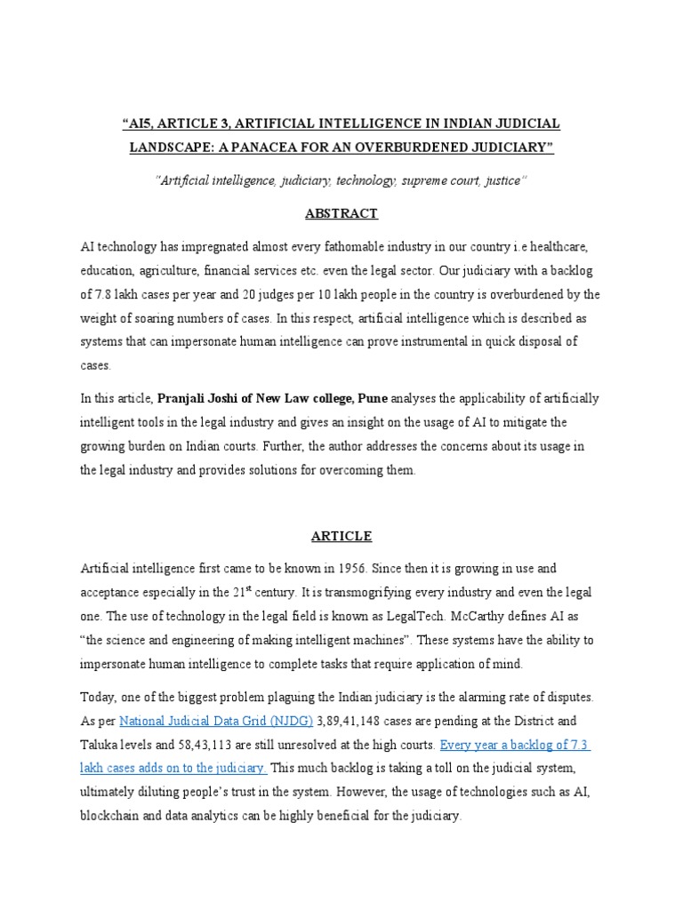 Ai5, Article 3, Artificial Intelligence in Indian Judicial Landscape: A ...