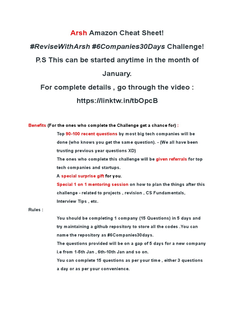 Arsh Amazon Cheat Sheet #ReviseWithArsh | PDF | Computing