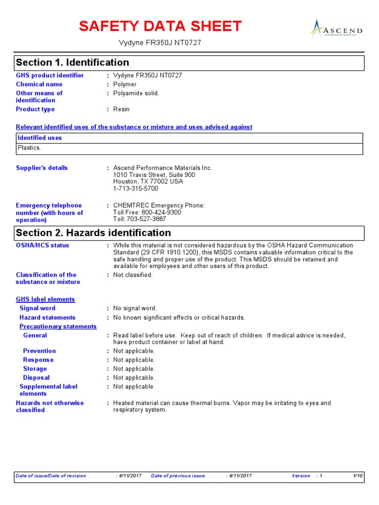 Safety Data Sheet: Section 1. Identification | PDF | Toxicity ...
