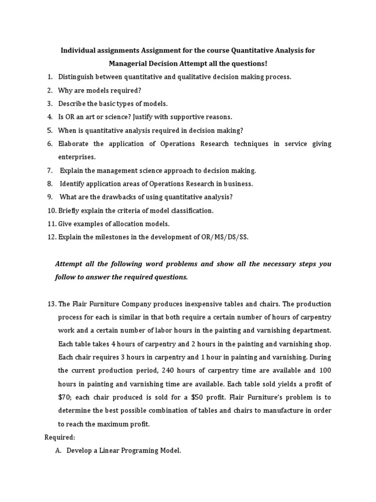 Individual Assignments Assignment For The Course Quantitative Analysis ...