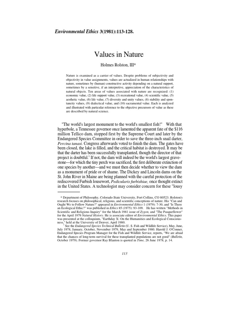 Values in Nature Updated | PDF | Nature | Life