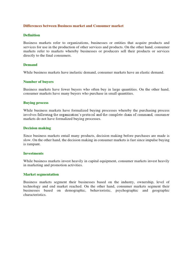 Business vs Consumer Market Differences | PDF