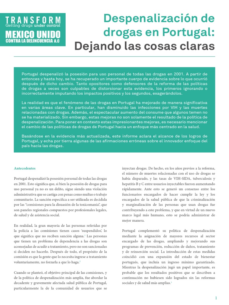 Despenalización De Drogas En Portugal Pdf La Dependencia De