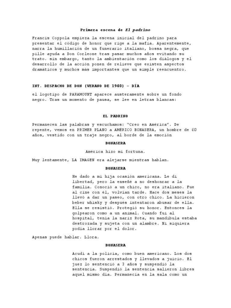 GUION Primera Escena de El Padrino | PDF