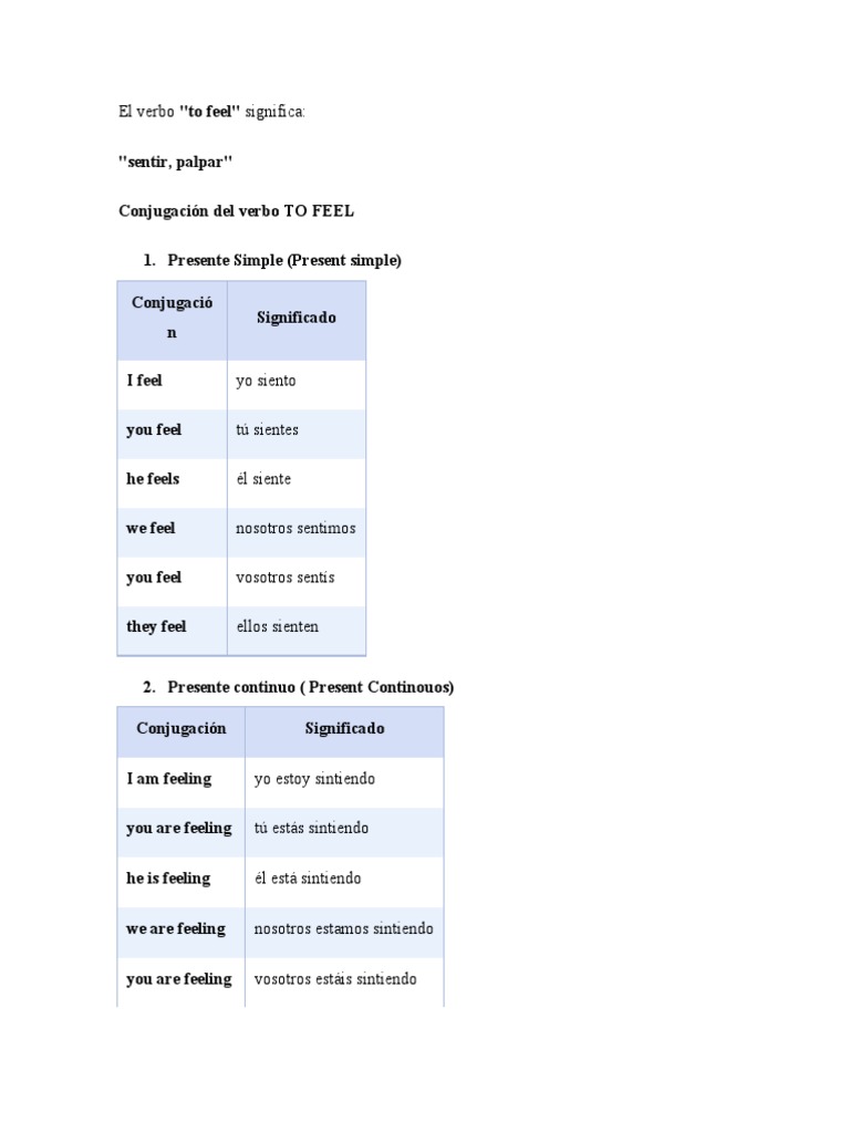 Conjugación del Verbo "To Feel" | PDF | Artes del Lenguaje y Comunicación