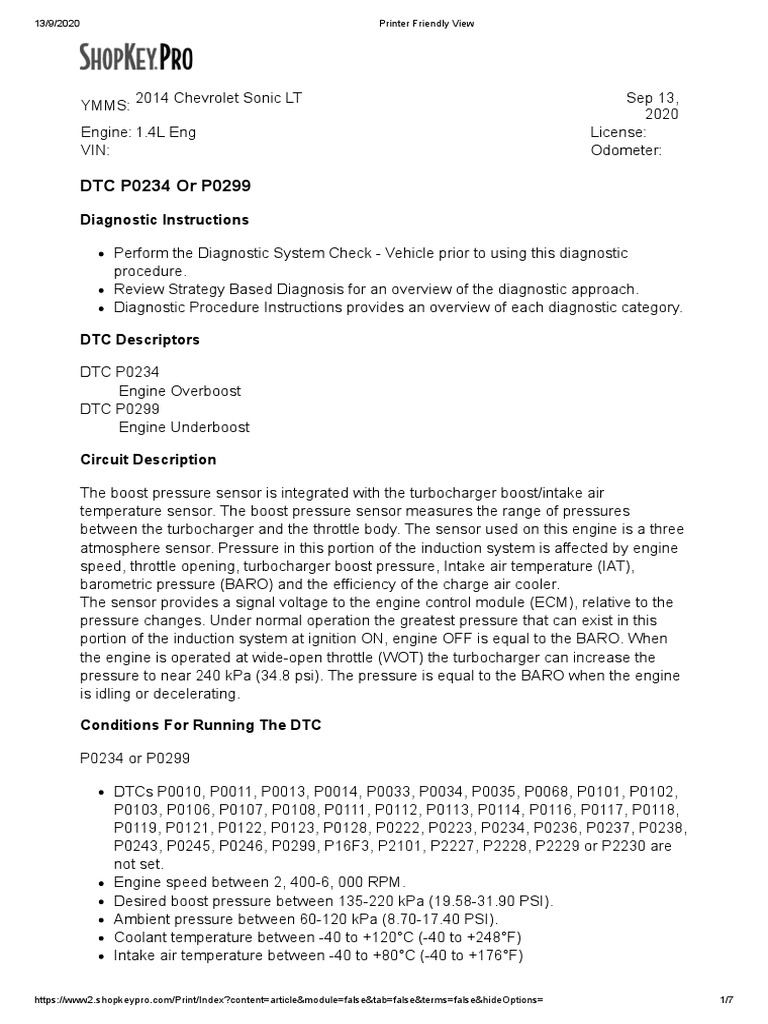 DTC P0299 Chevrolet Sonic 2014 | PDF | Turbocharger | Vehicle Technology