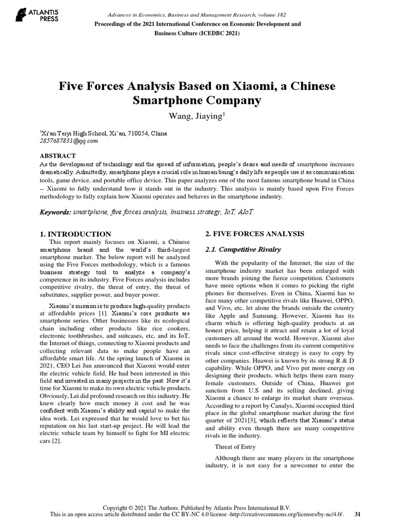 Five Forces Analysis Xiaomi | PDF | Xiaomi | Smartphone