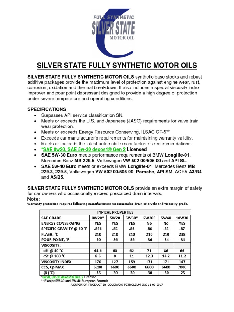 Oil Specs Silver State Brand | PDF | Motor Oil | Oils