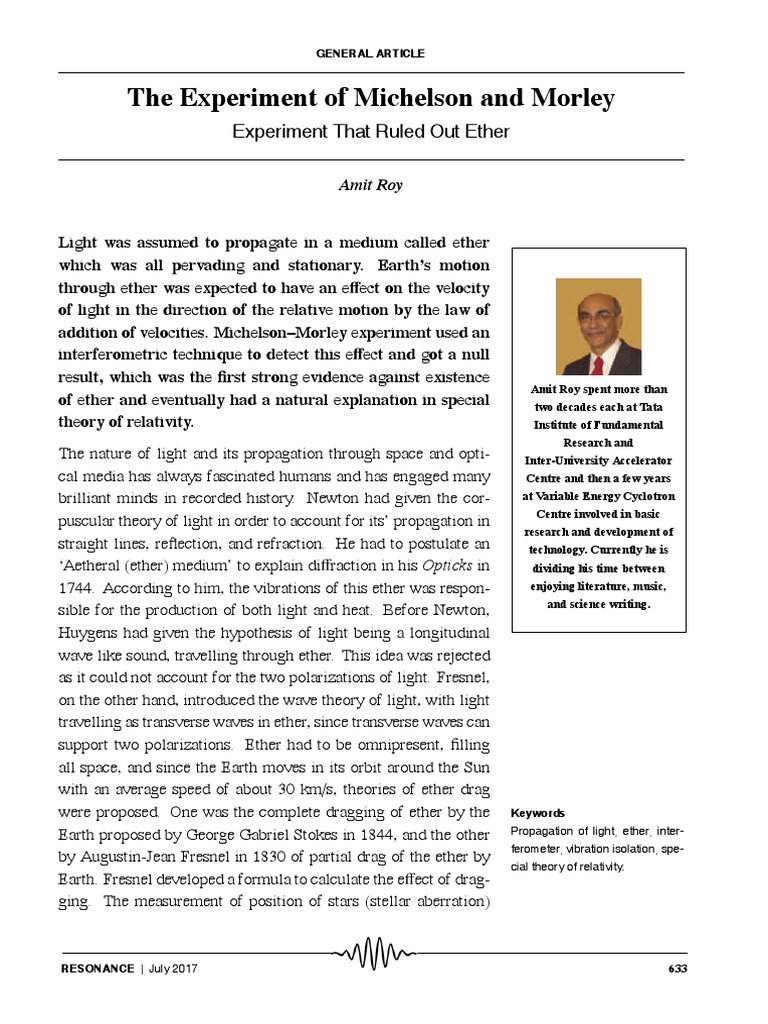 The Experiment of Michelson and Morley: Experiment That Ruled Out Ether ...